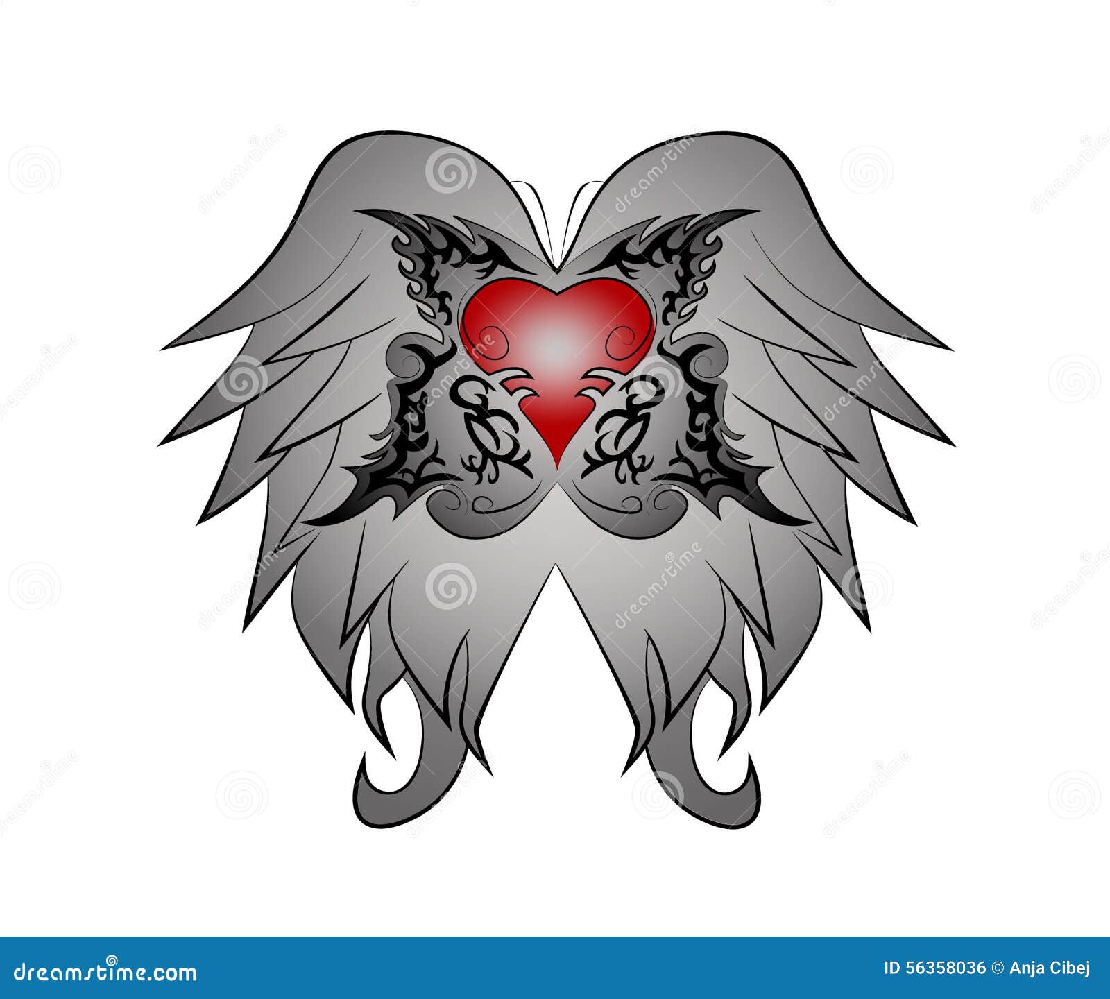 Wing-heart tribal stock vector. Illustration of decor - 56358036