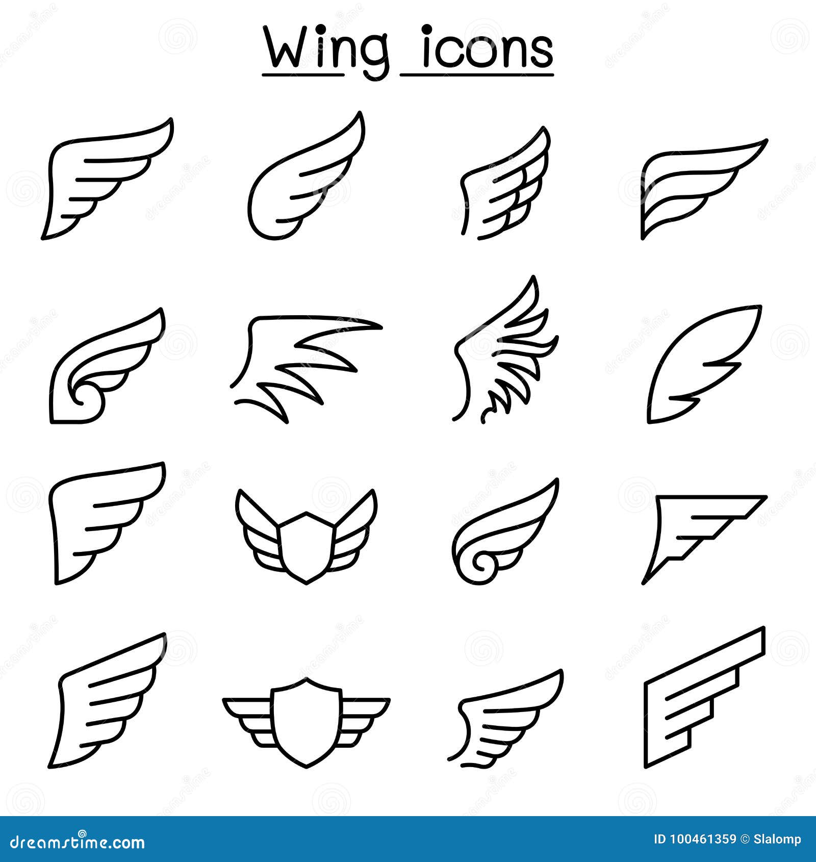 Wing Icon Set in Thin Line Style Stock Vector - Illustration of ...
