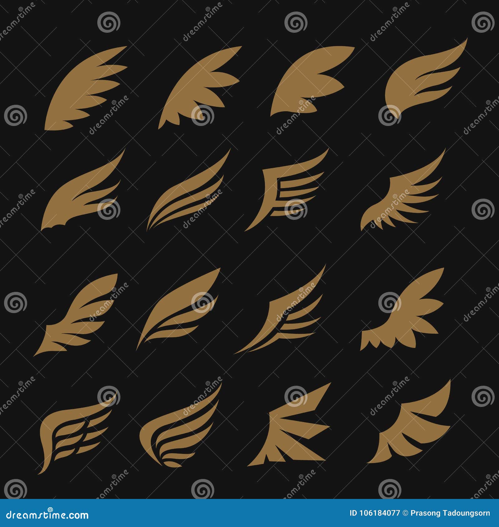 Wings icon set stock vector. Illustration of black, feather - 106184077
