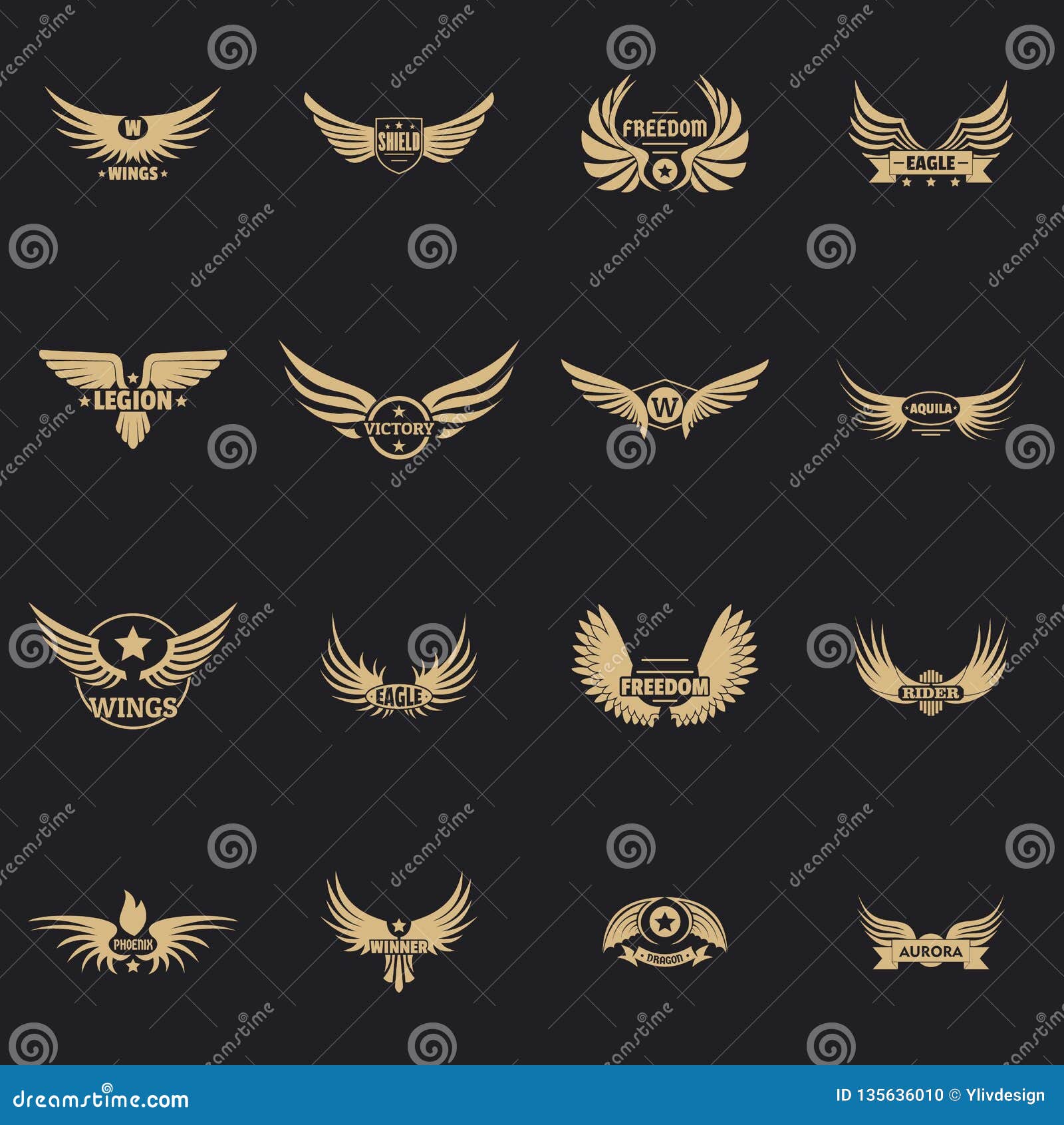 Wing Logo Icons Set, Simple Style Stock Vector - Illustration of ...