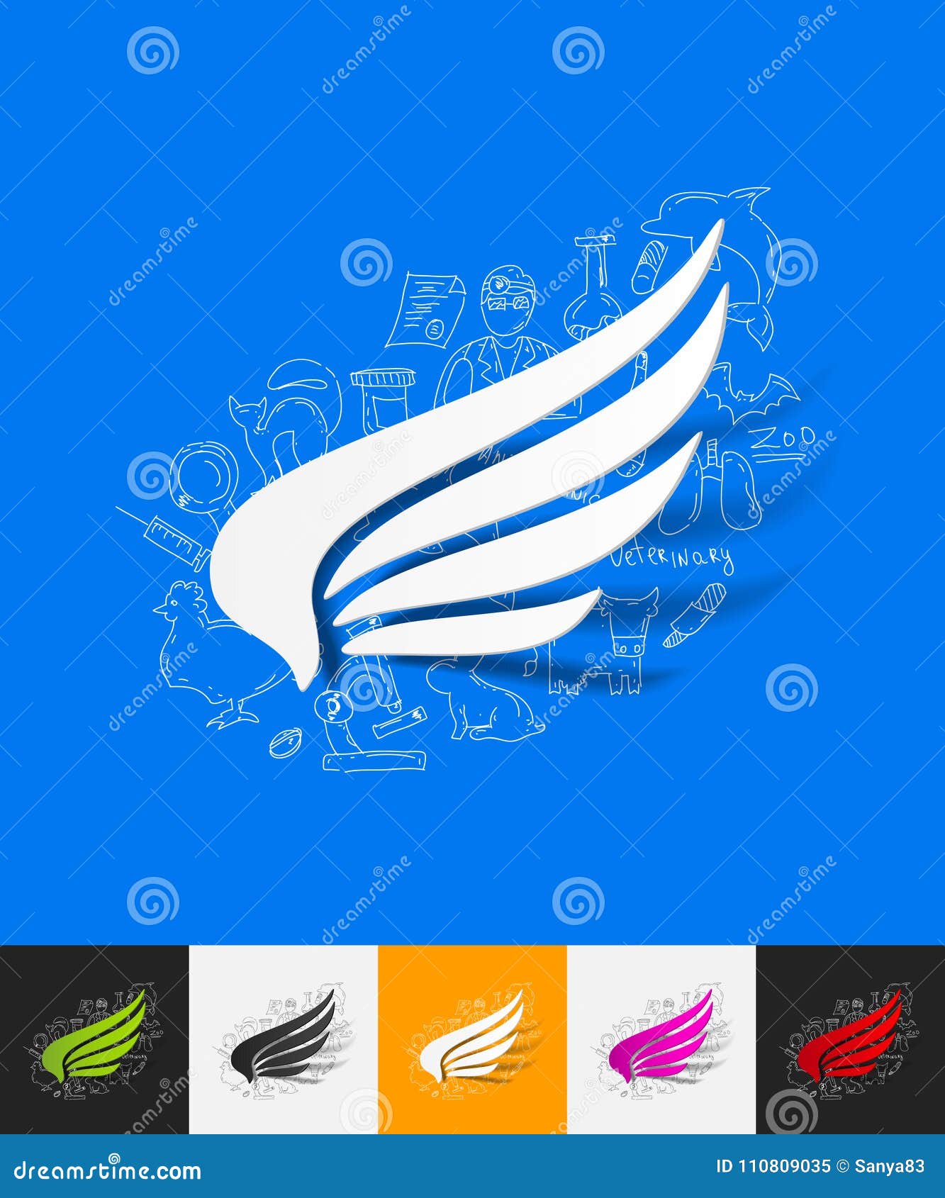 Wing Paper Sticker with Hand Drawn Elements Stock Vector - Illustration ...