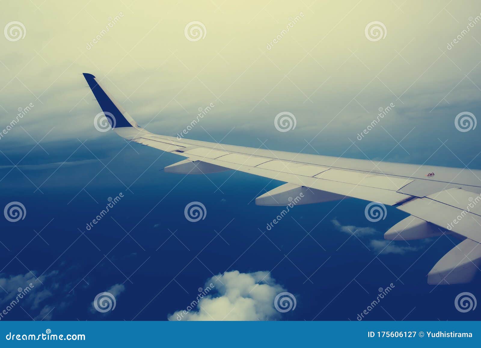Wing Plane with a Background of Clouds Stock Image - Image of business ...