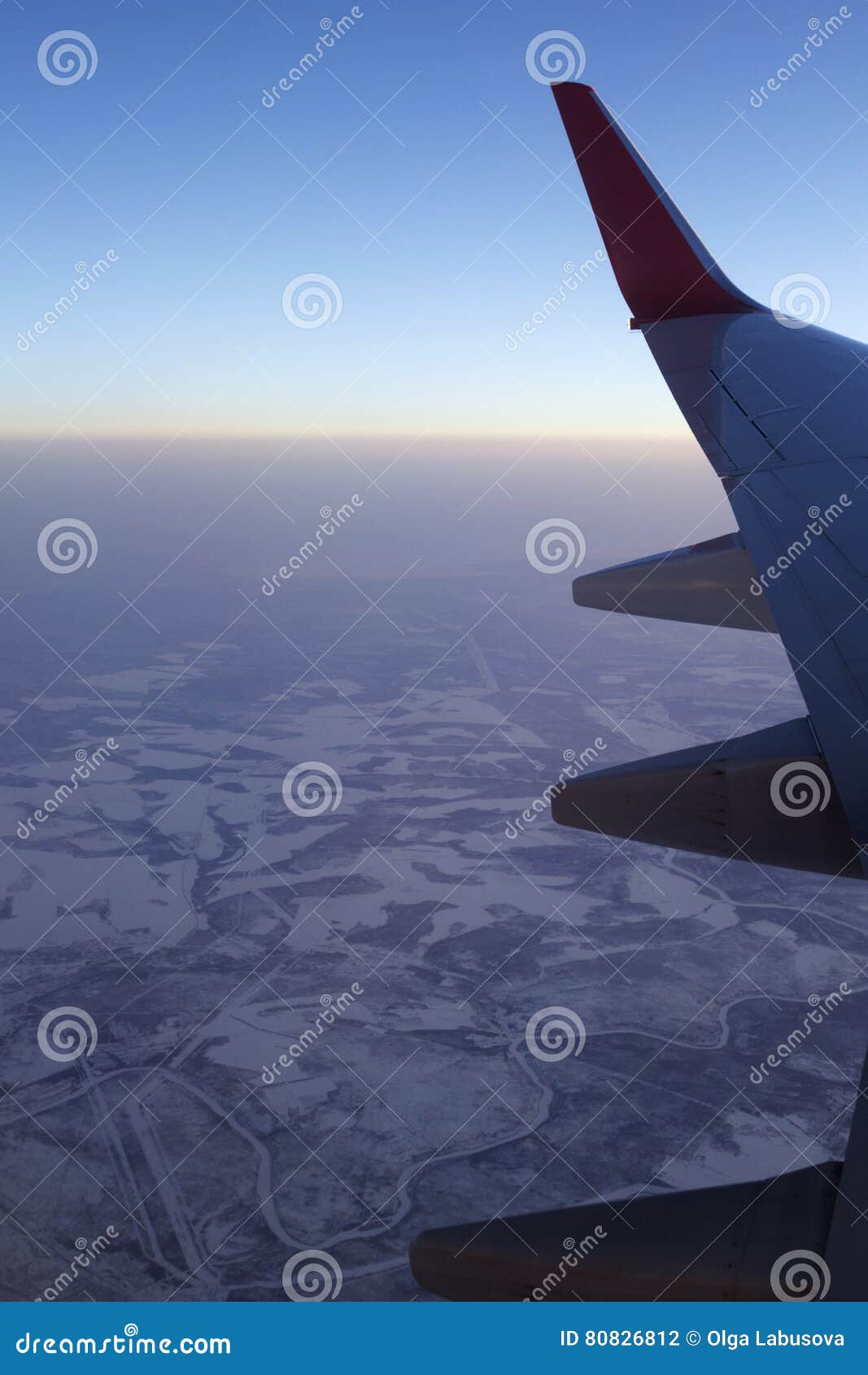 The Wing of the Plane and Land Behind Stock Photo - Image of horizon ...