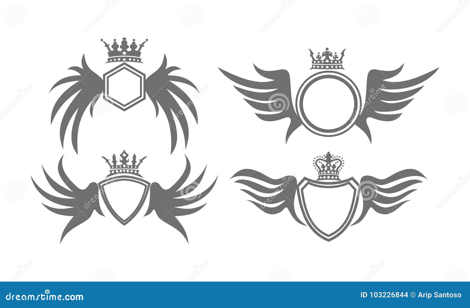 Wing Shield Crown Collection Stock Vector - Illustration of beautiful ...
