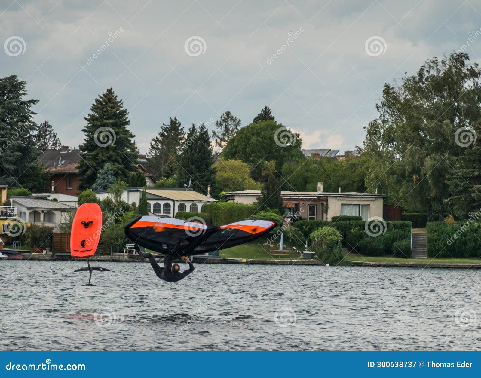 Wing Surfer Falling into the Water after a Jump Stock Image - Image of ...