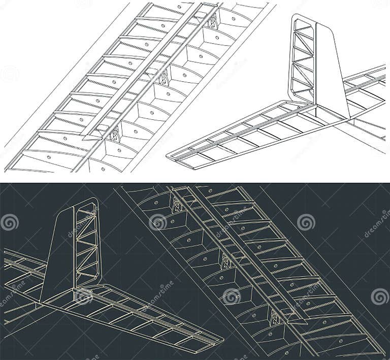 Wing and Tail Blueprints of the Glider Stock Vector - Illustration of ...