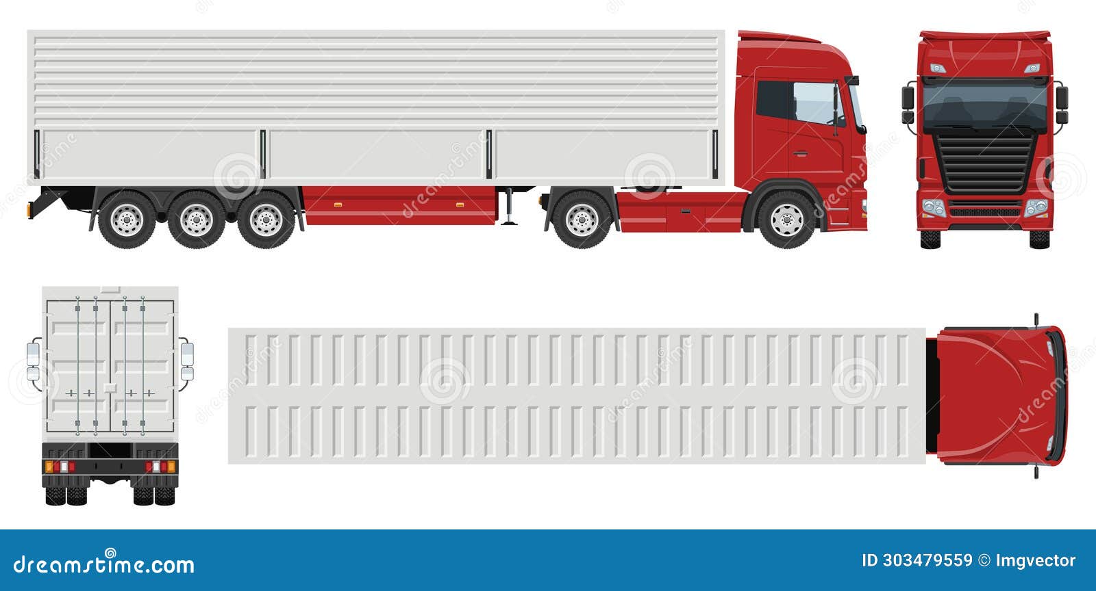 Wing Van Trailer Truck Vector Template Side, Front, Back Top View Stock Vector - Illustration of ...