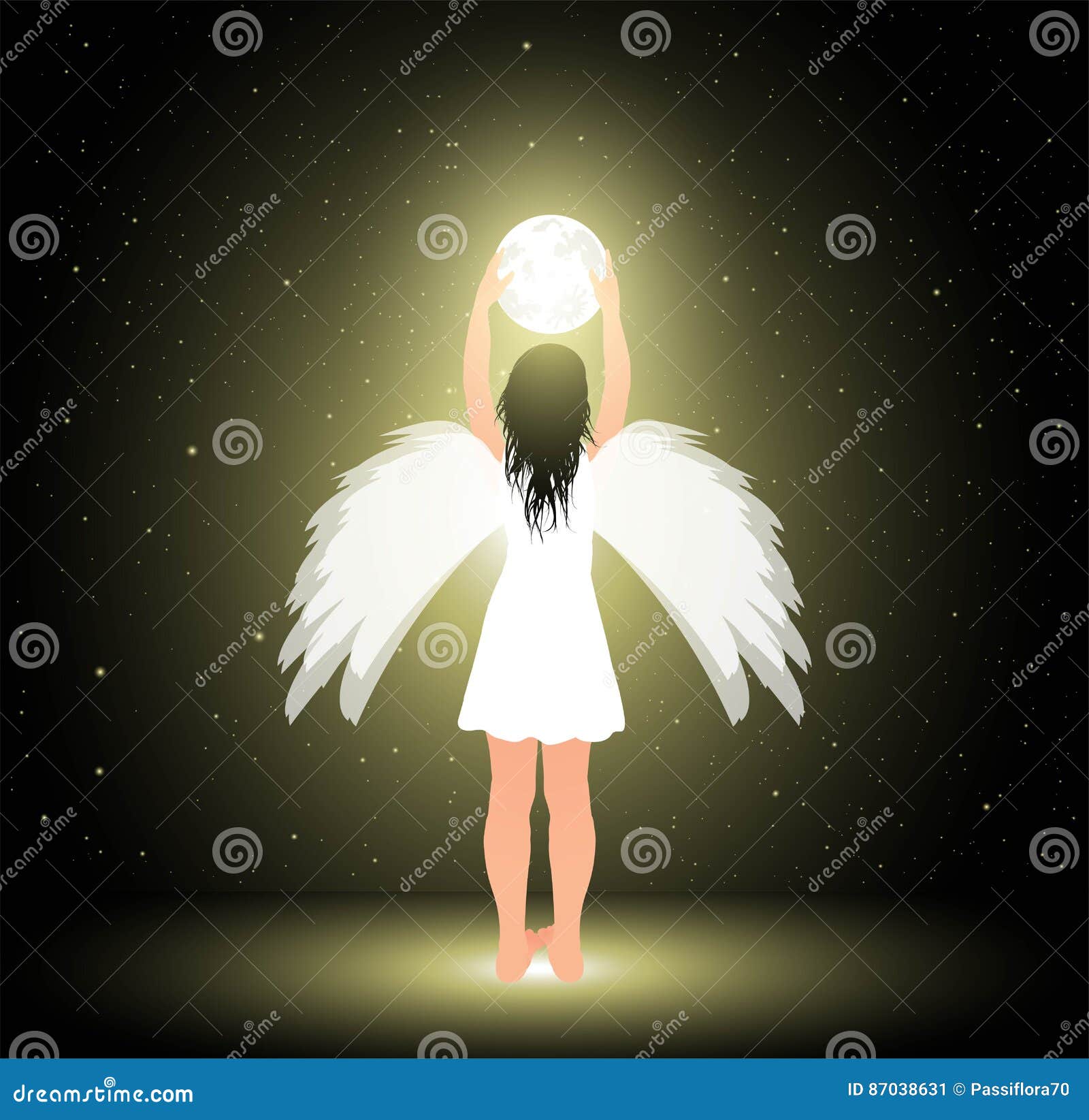 Winged angel and moon stock vector. Illustration of religion - 87038631