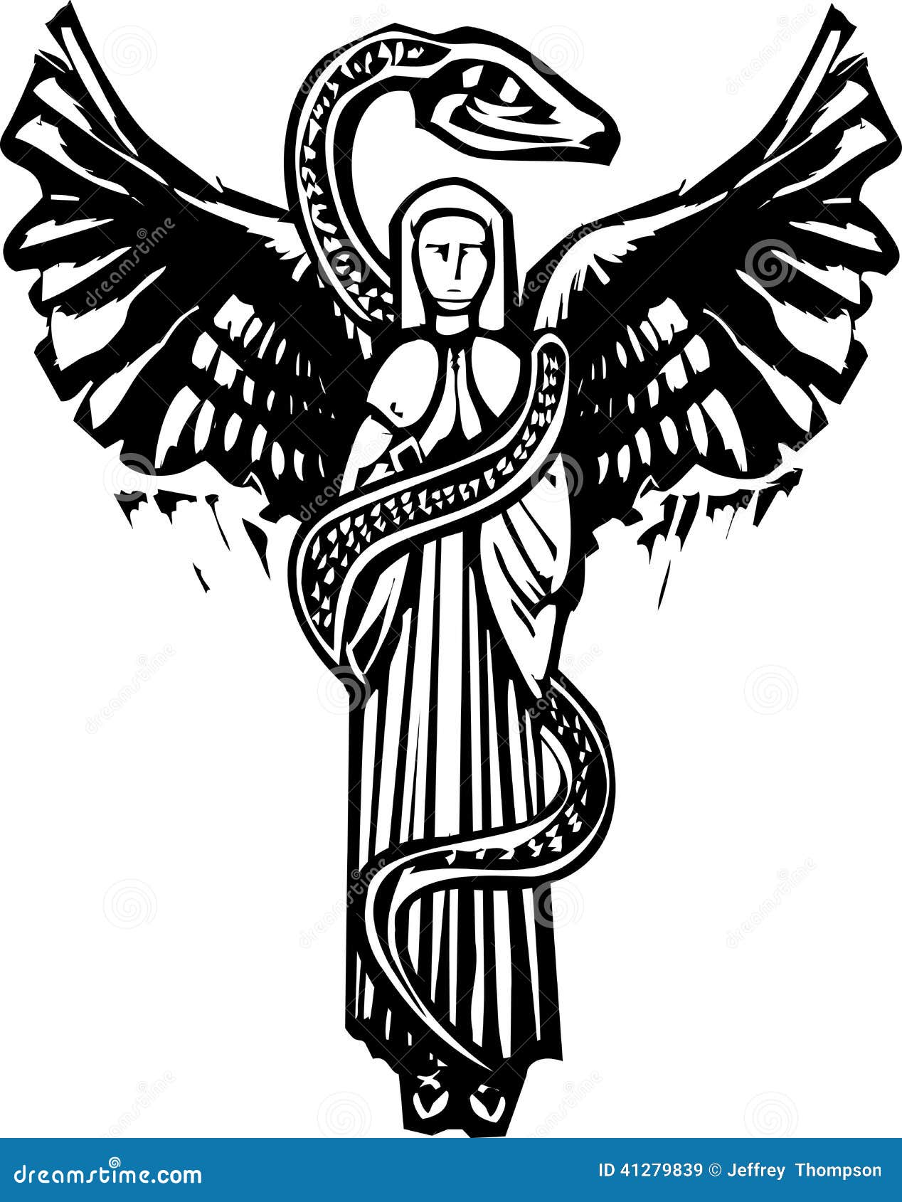 Winged Angel and Serpent stock vector. Illustration of story - 41279839