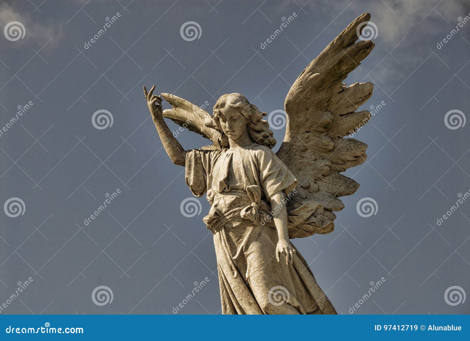 Winged Angel Statue stock image. Image of angel, clouds - 97412719