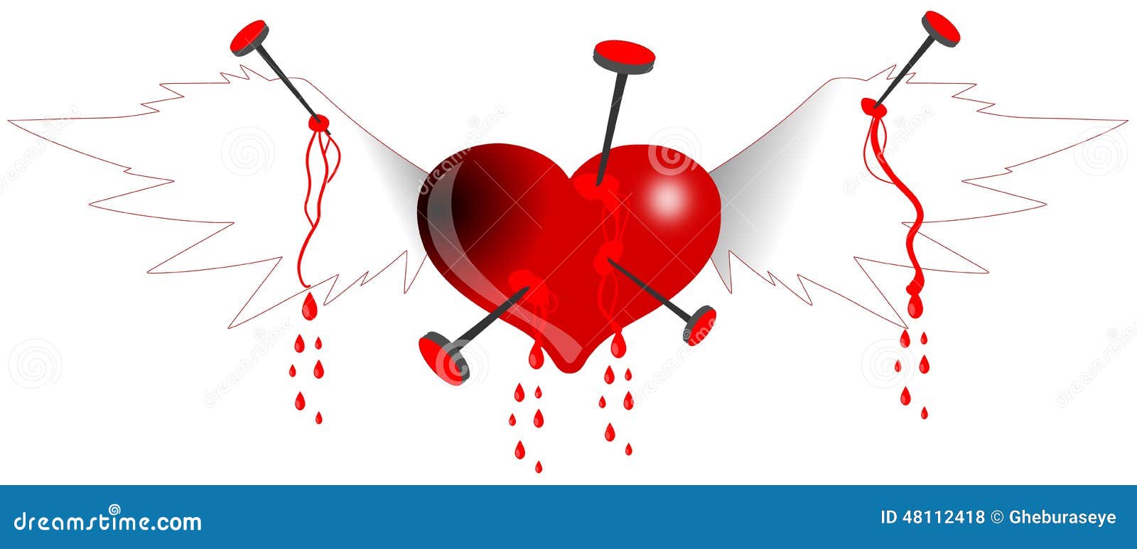 Winged Bleeding Heart with Nails Isolated Stock Photo - Illustration of ...