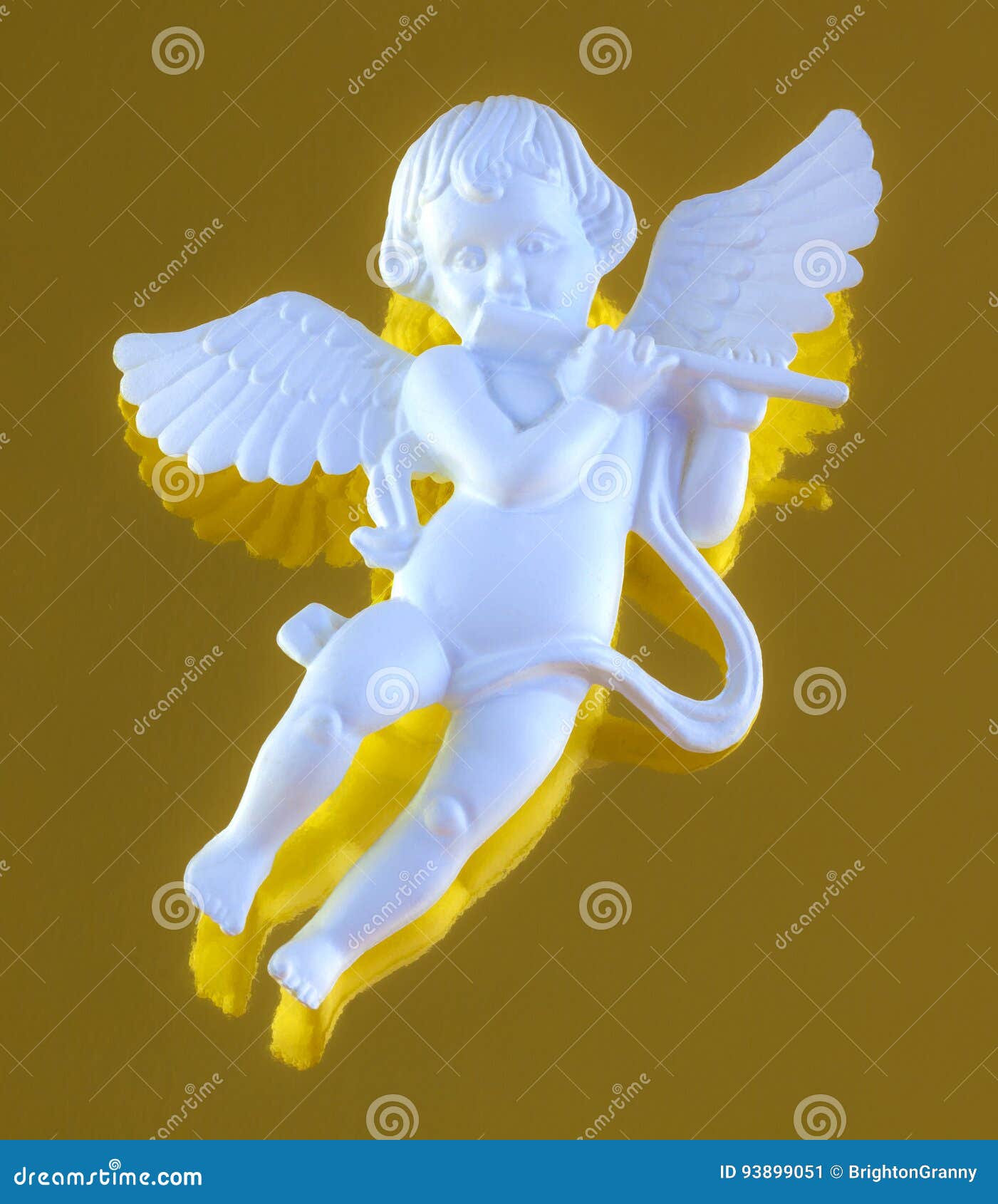 Winged Cherub Playing Flute Stock Image - Image of musical, classic ...