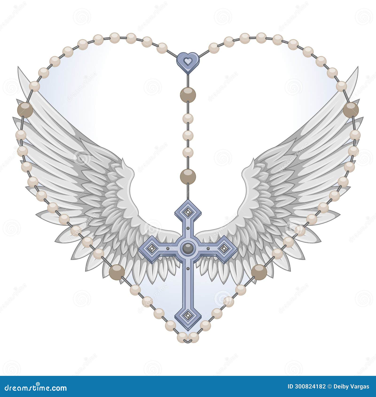 Winged Christian Cross with Heart-shaped Rosary Stock Vector ... Winged Christian Cross with Heart-shaped Rosary Stock Vector ...