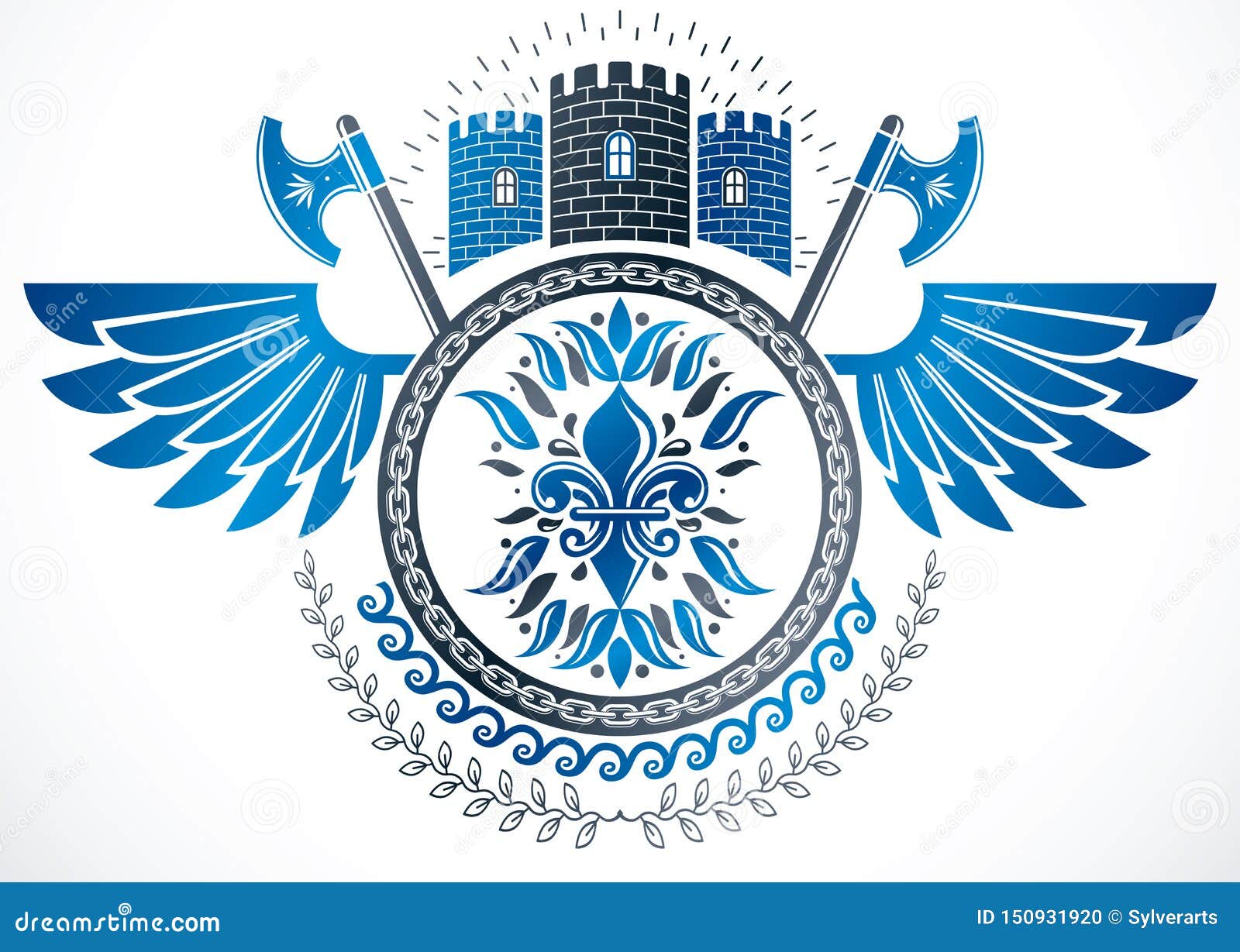 Winged Classy Emblem, Vector Heraldic of Arms Composed Using Medieval ...