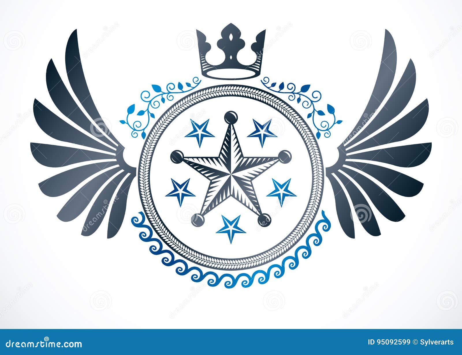 Winged Classy Emblem, Vector Heraldic Coat of Arms Composed with Stock ...