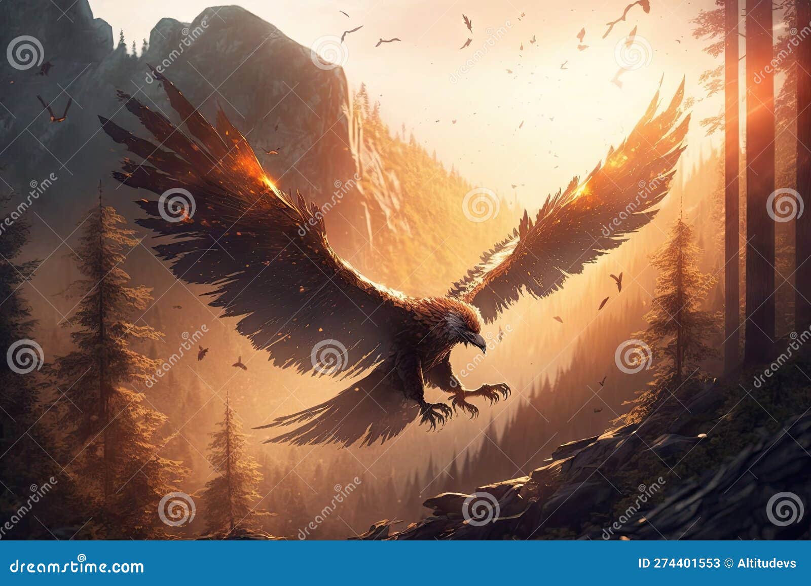 A Winged Creature Perched Atop A Mountain Peak. Fantasy Art. AI ...