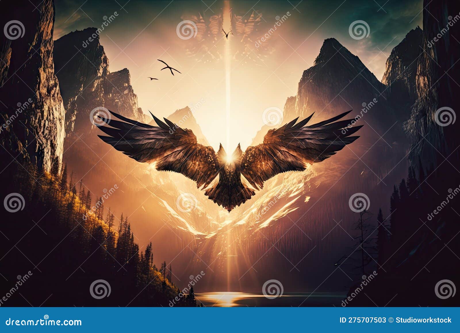 A Winged Creature Perched Atop A Mountain Peak. Fantasy Art. AI ...