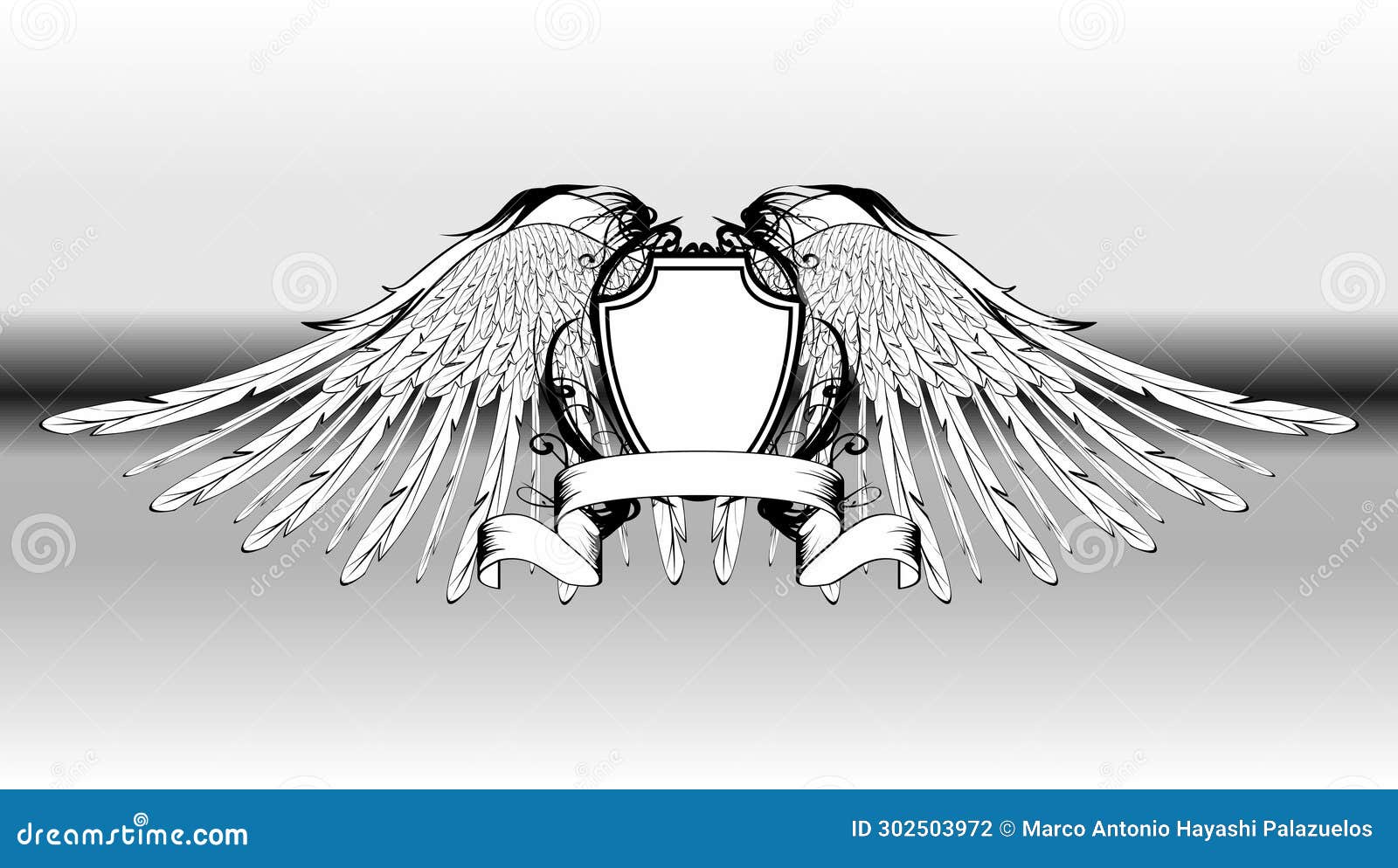 Winged Coat Of Arms With Sword And Ribbon Vector Illustration ...