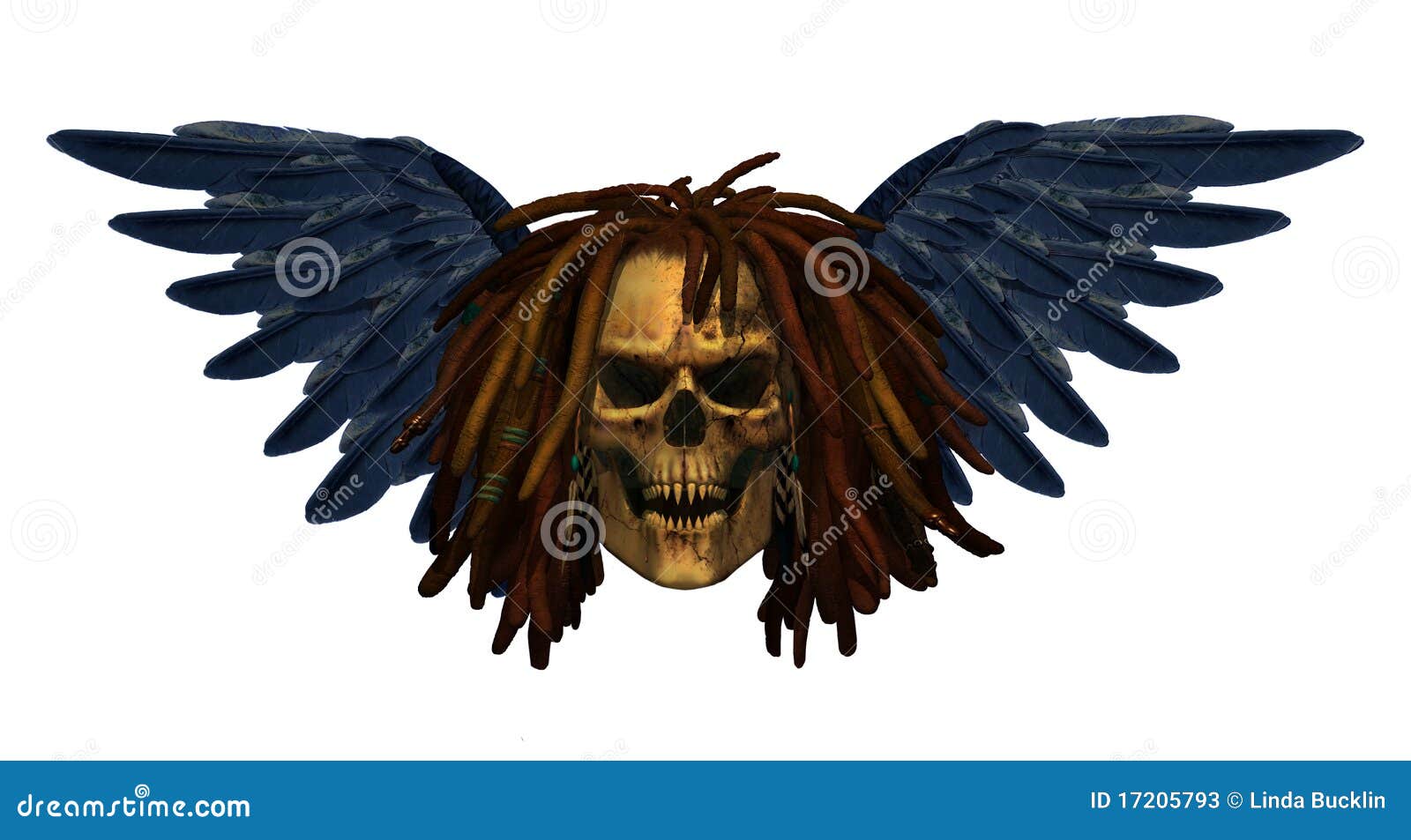 Winged Demon Skull with Dreadlocks Stock Illustration - Illustration of ...