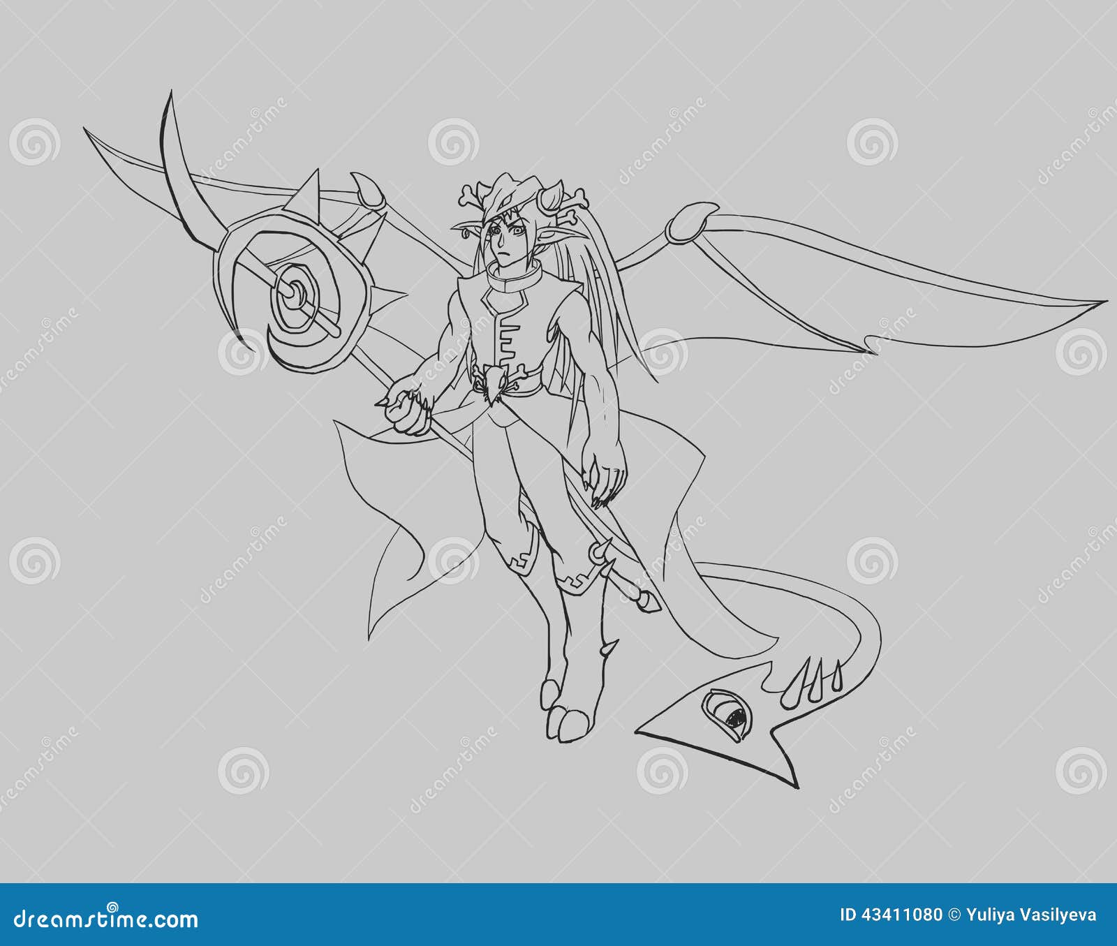 Winged Demon With Evil Symbols And Pentagram On Cosmic Texture ...