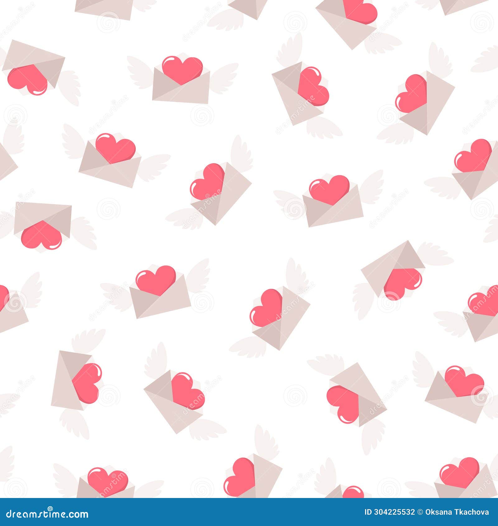 Winged Envelopes with Hearts Inside on a White Background, Seamless ...