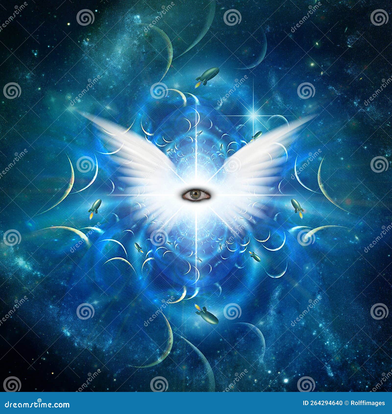 Winged eye of God stock illustration. Illustration of scifi - 264294640