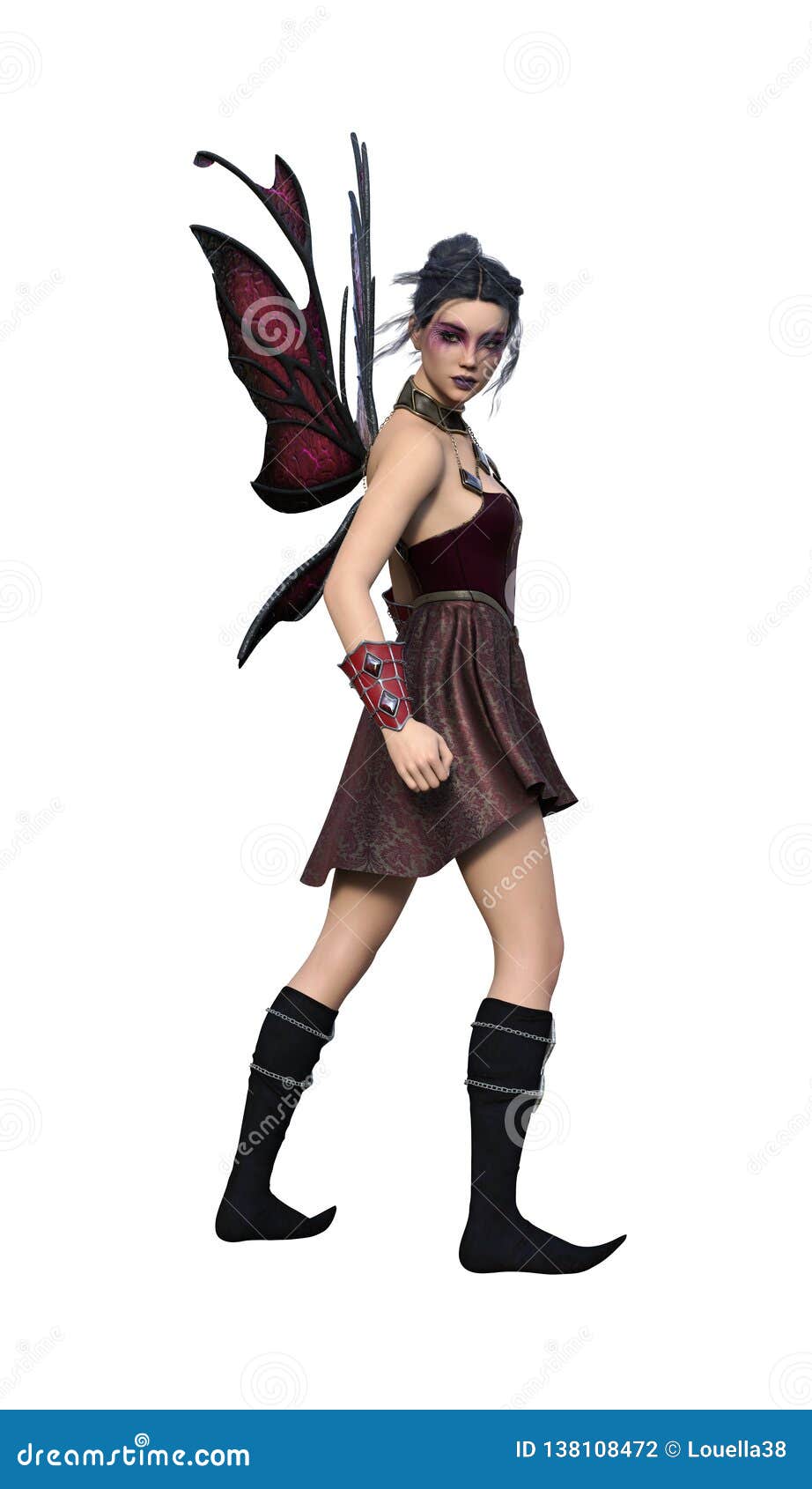 Winged Fairy in a Defensive Pose on a White Background Stock ...