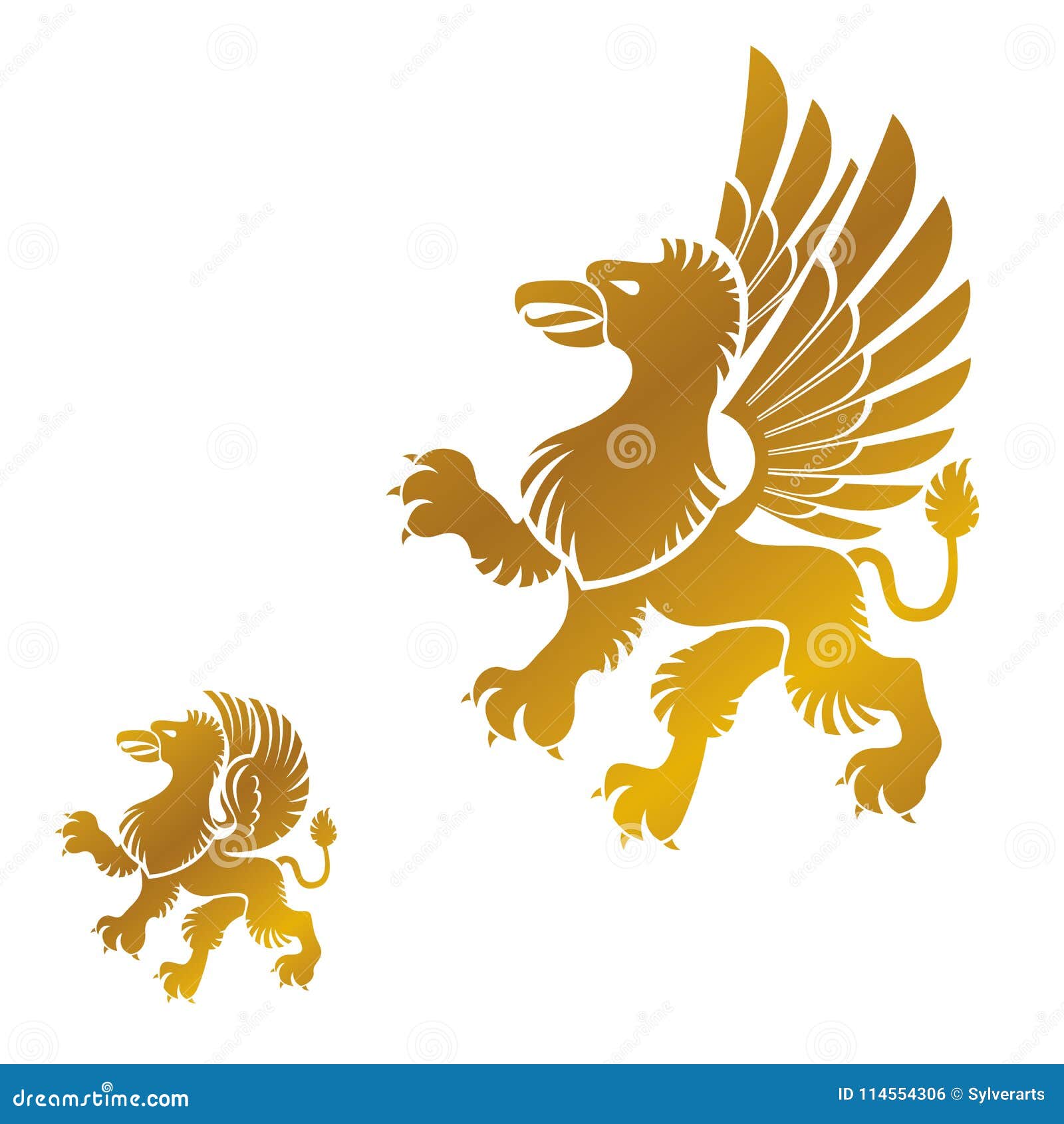 Winged Gryphon, Mythical Animal Ancient Emblems Elements Set. he Stock ...