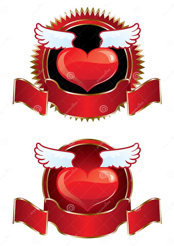 Winged hearts and ribbon stock illustration. Illustration of sign ...