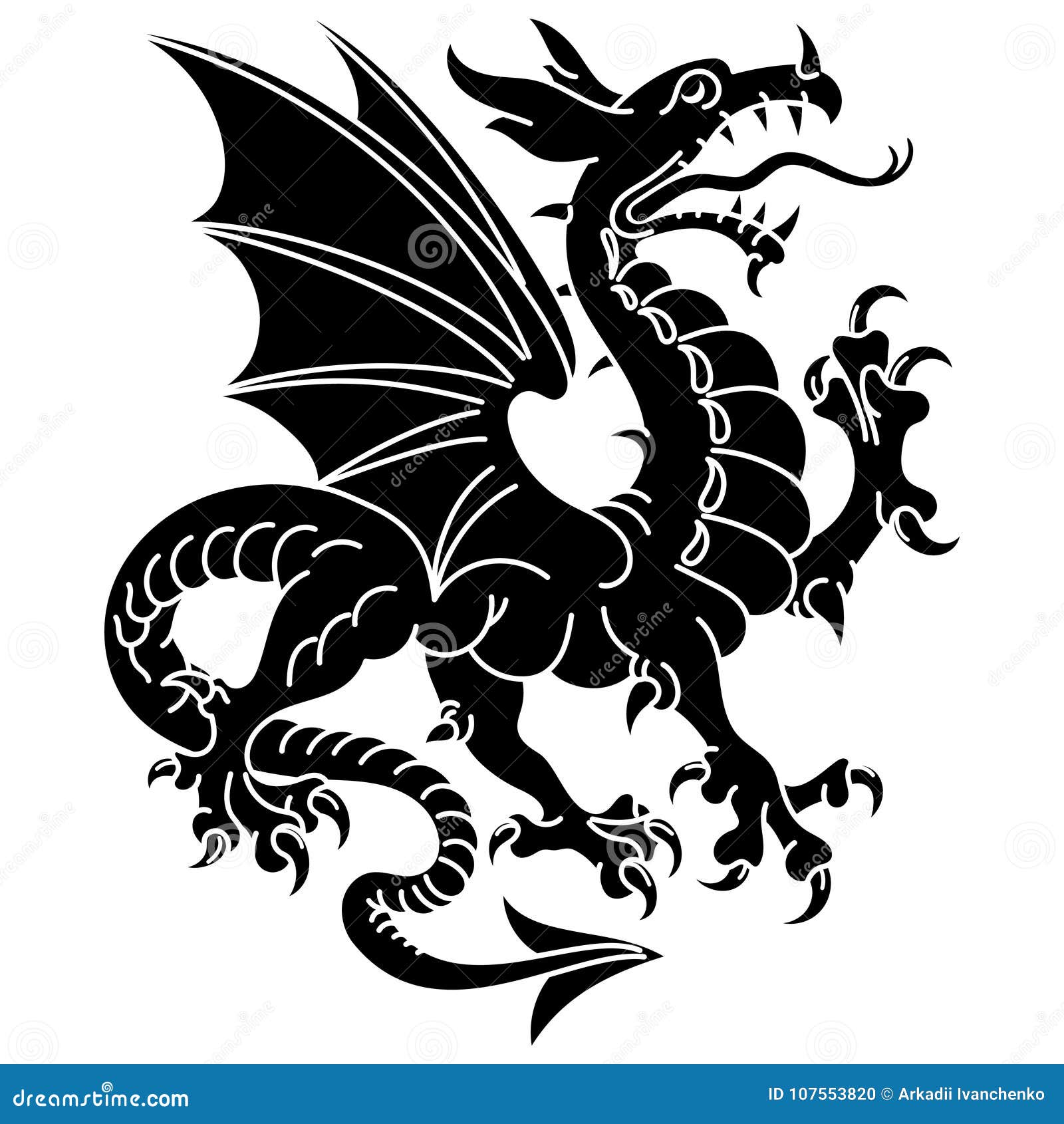 Winged heraldic dragon stock vector. Illustration of antique - 107553820