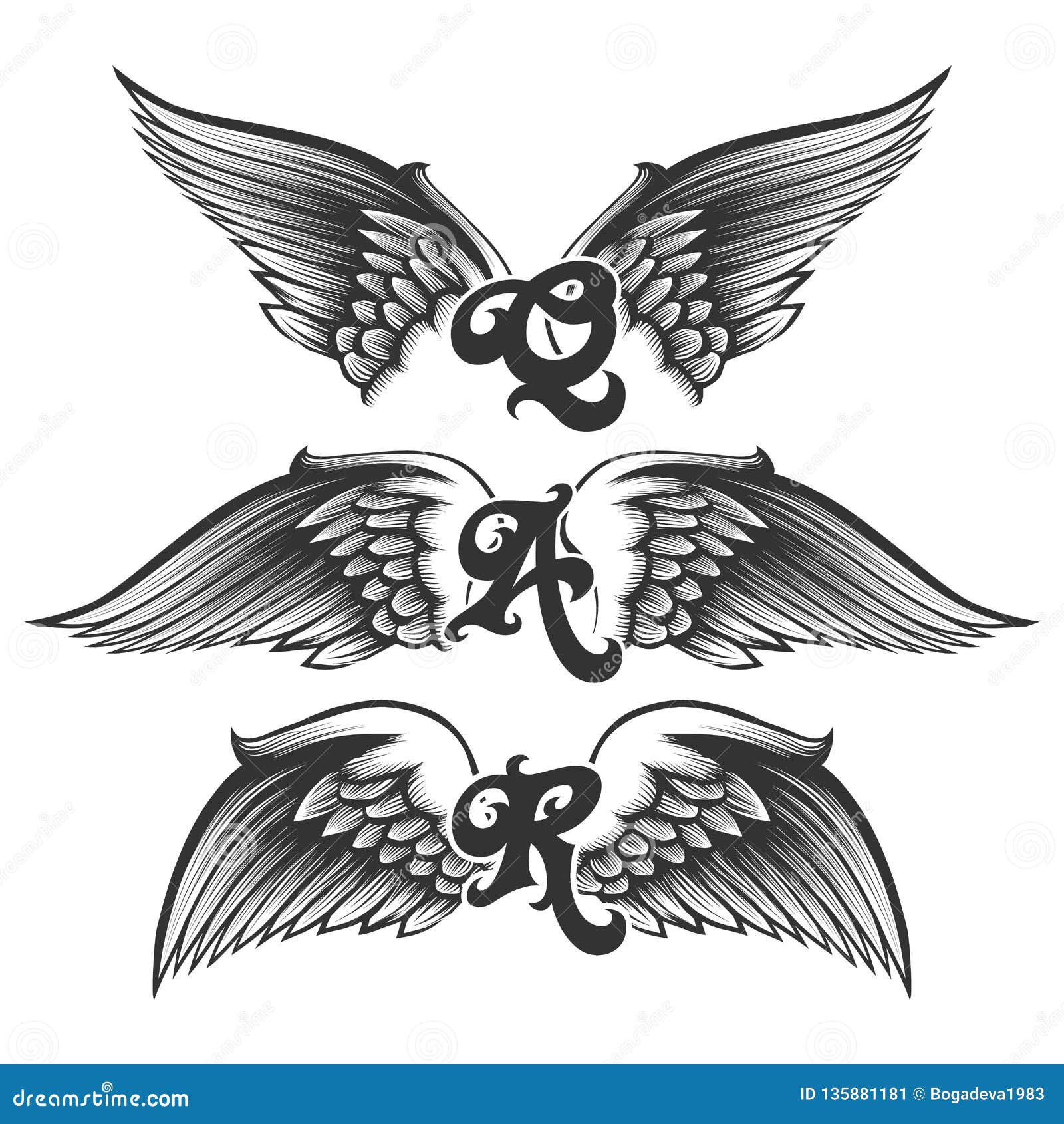 Winged Letters Set stock vector. Illustration of icon - 135881181