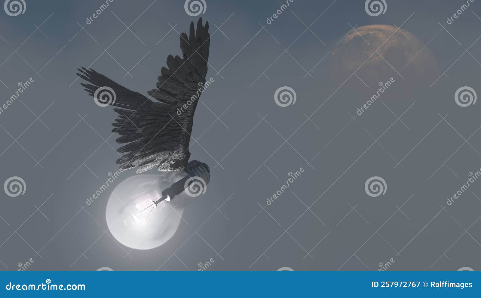 Winged Light Bulb Flies in Clouds Stock Illustration - Illustration of ...