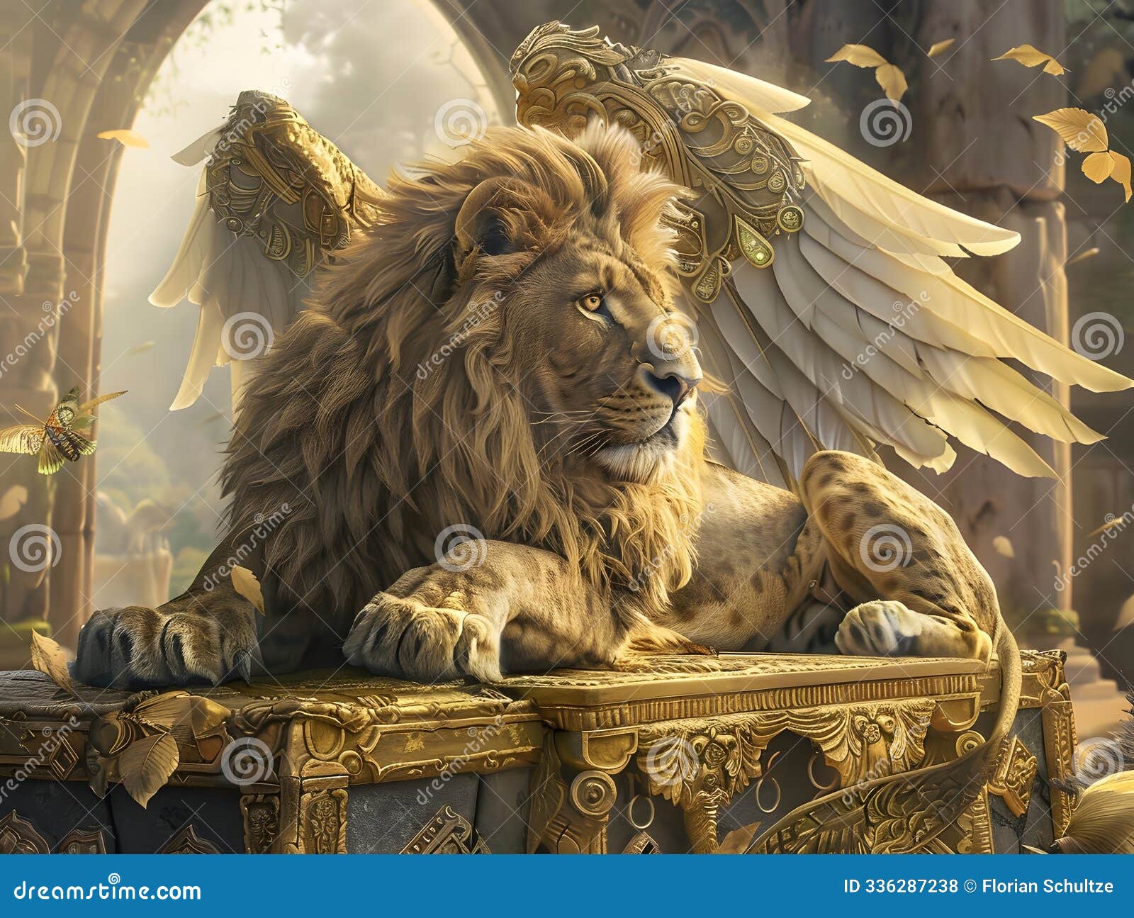Winged Lion Guarding a Secret Treasure Stock Illustration ...