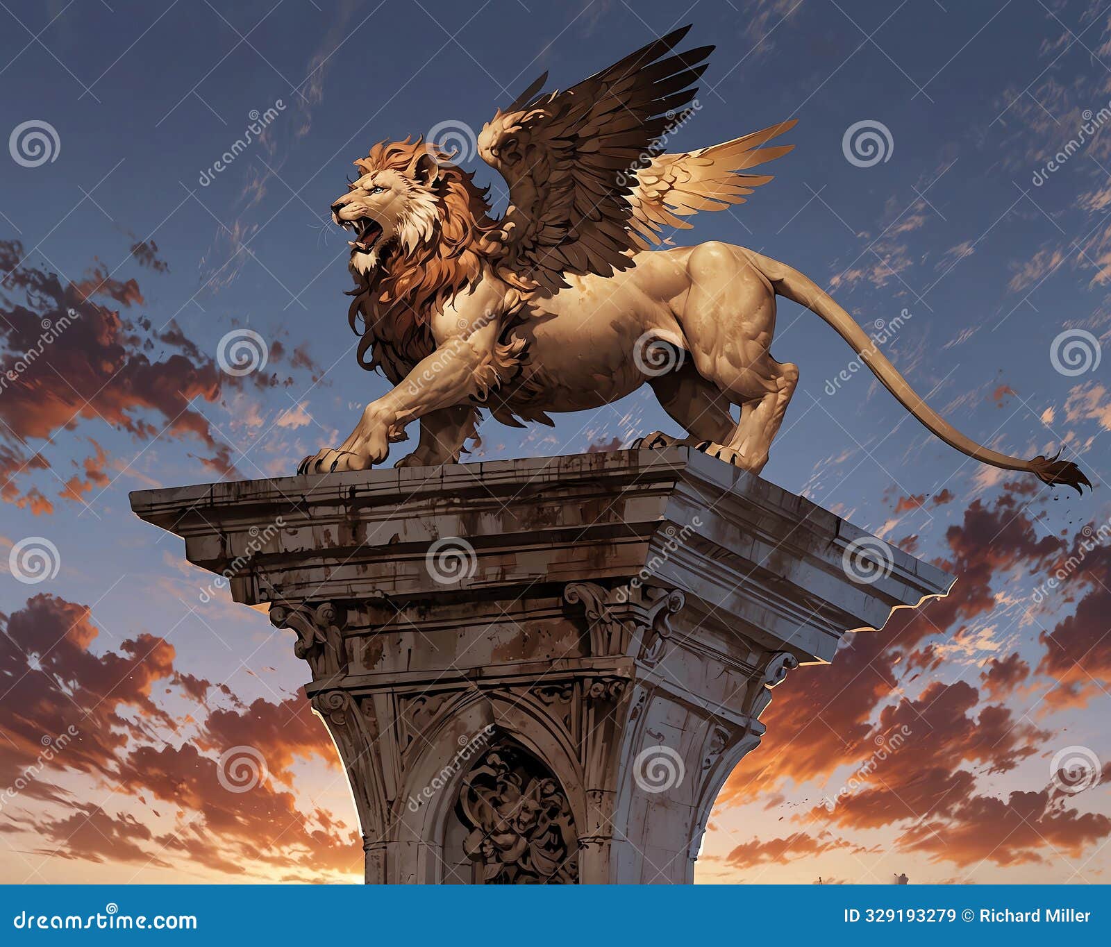 Winged Lion, Symbol of Venice on Pillar Stock Illustration ...