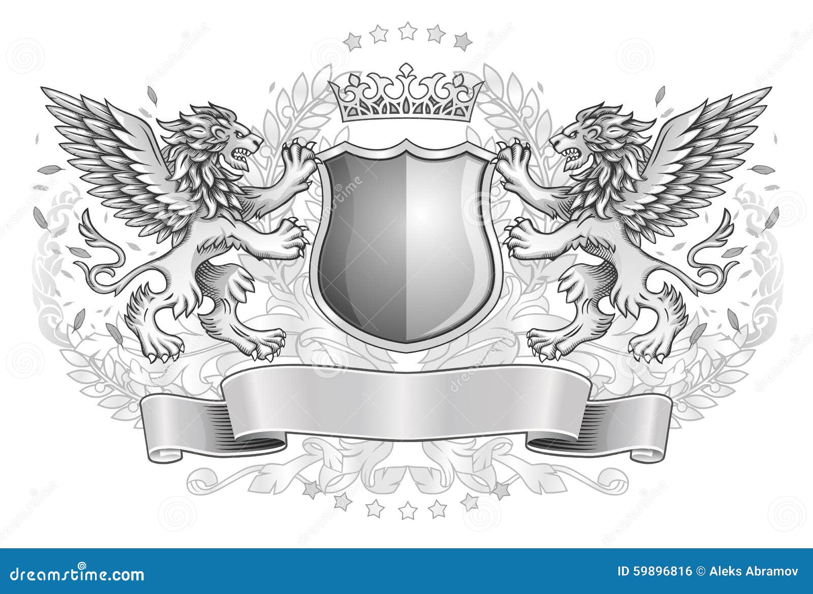 Winged Lions Holding Shield Emblem Stock Vector - Illustration of ...