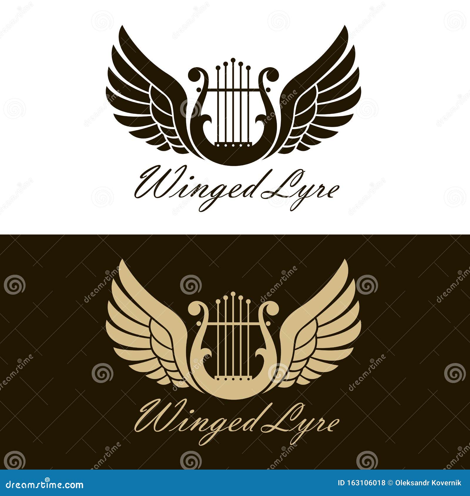 Winged lyre icons stock vector. Illustration of design - 163106018