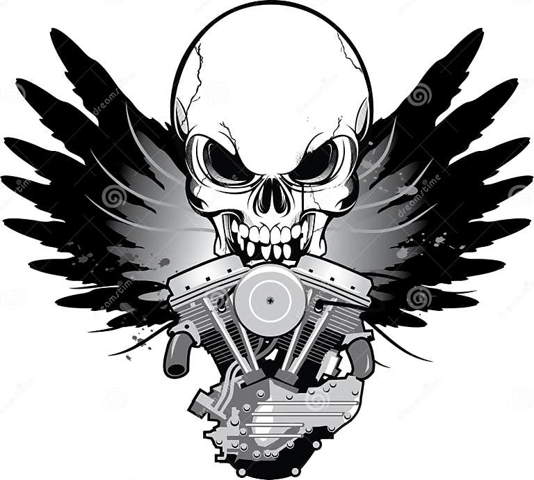 Winged Motorcycle Engine with Skull Stock Vector - Illustration of ...