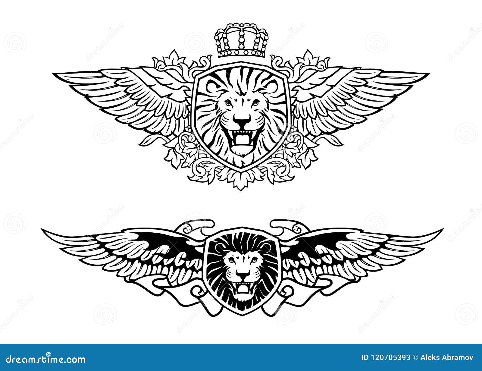 Winged Roaring Lion Shield Insignia Cartoon Vector | CartoonDealer.com ...