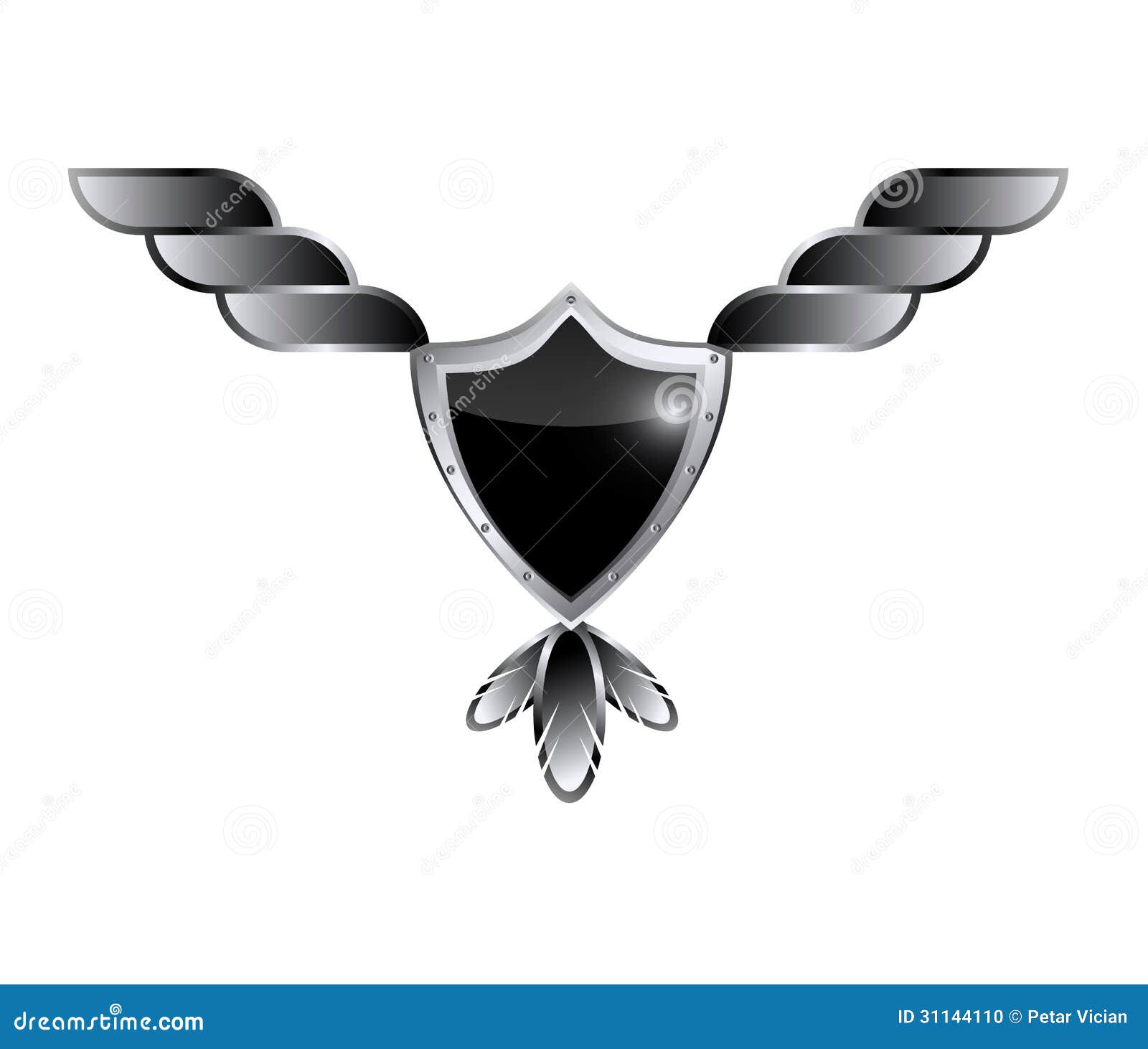 Winged Shield Banner Black Glossy Metallic Silver Stock Illustration ...