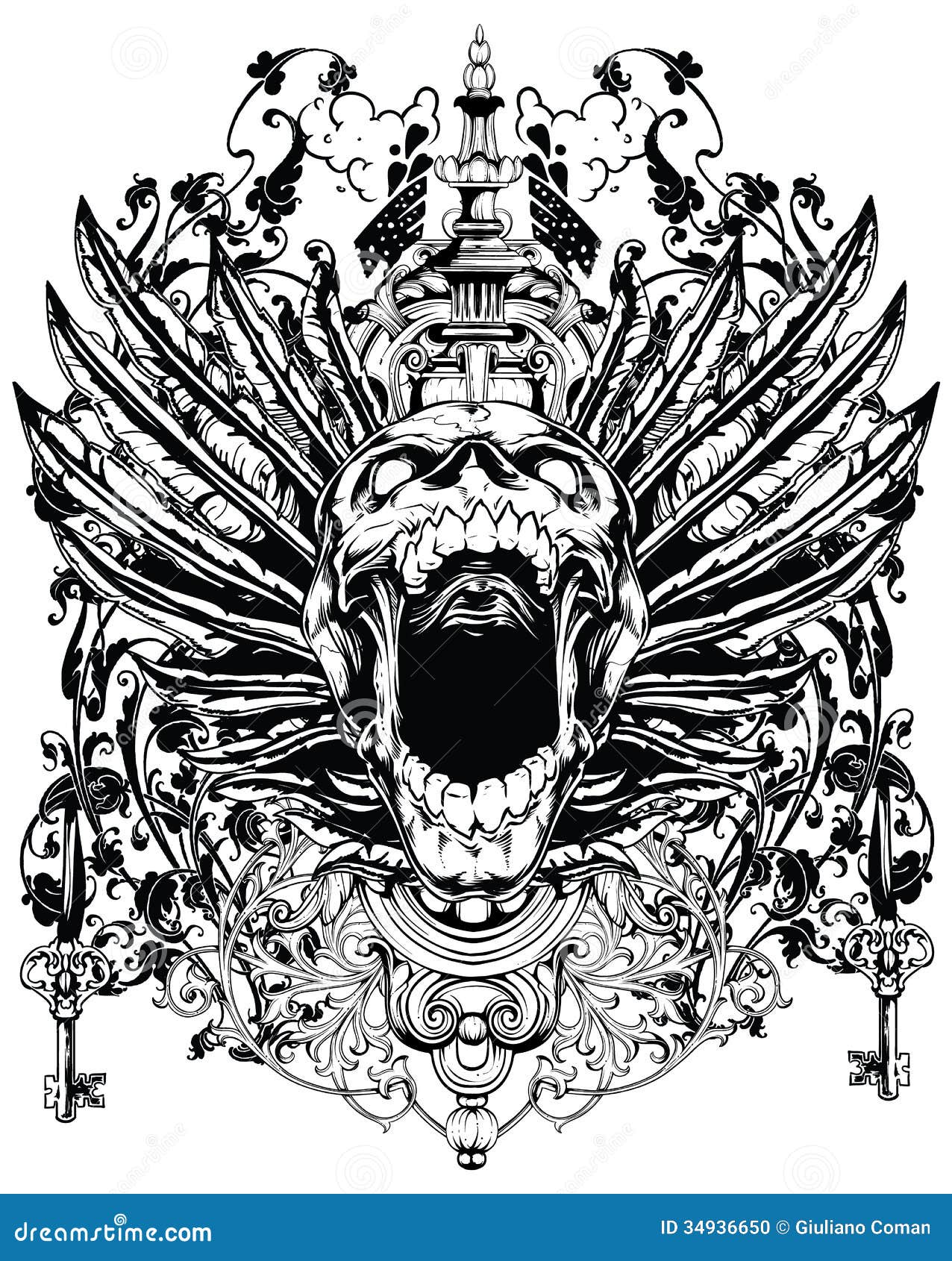 Winged skull stock vector. Illustration of human, demon - 34936650