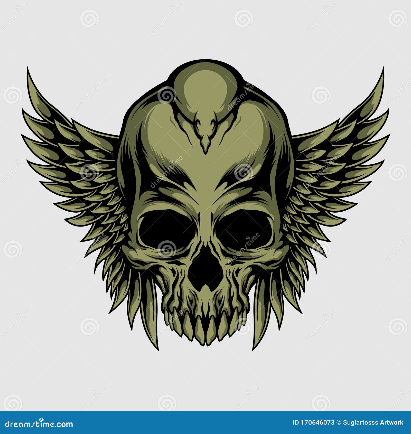 Winged skull illustration stock vector. Illustration of graphic - 170646073