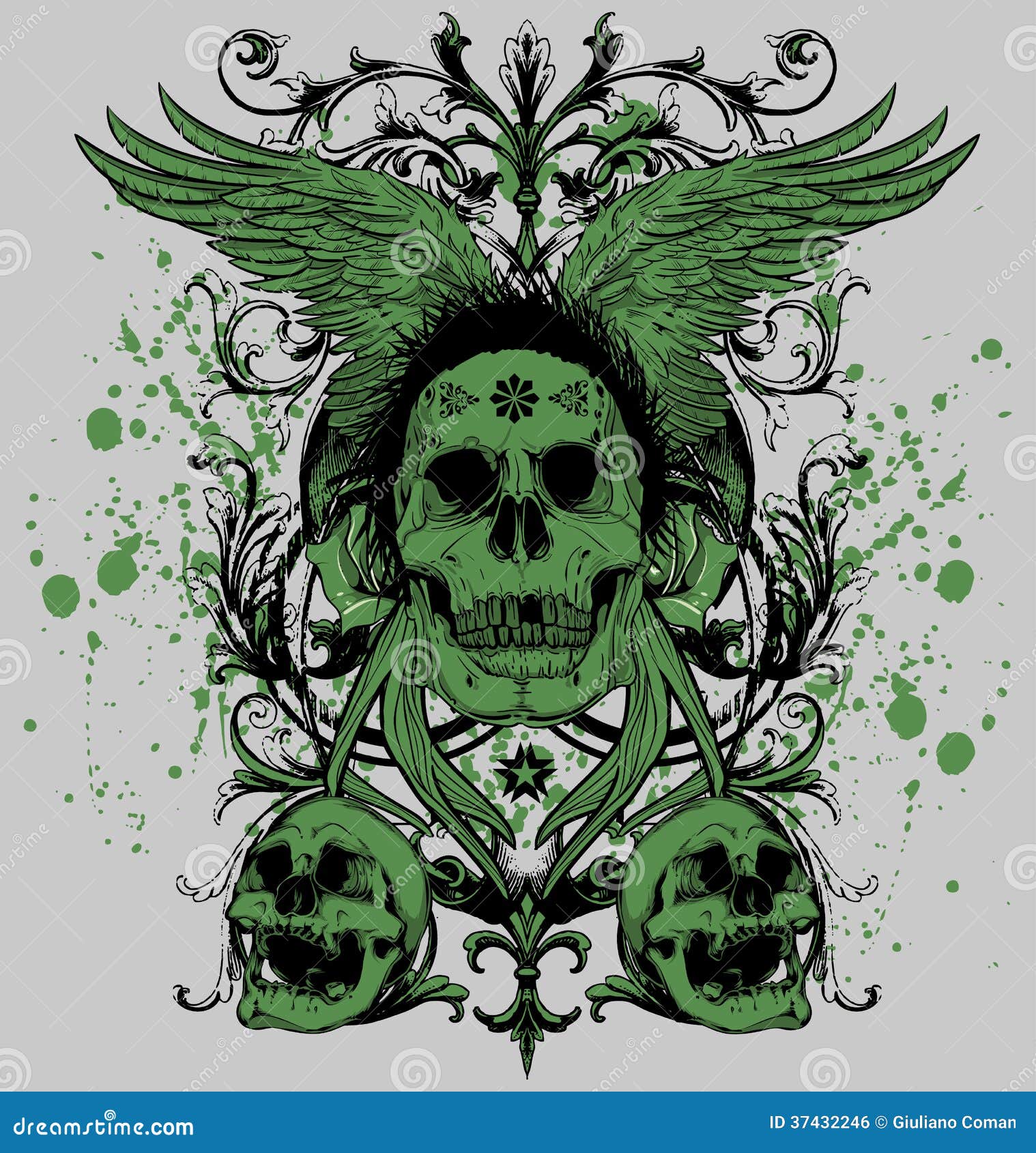 Winged skull master stock vector. Illustration of medal - 37432246