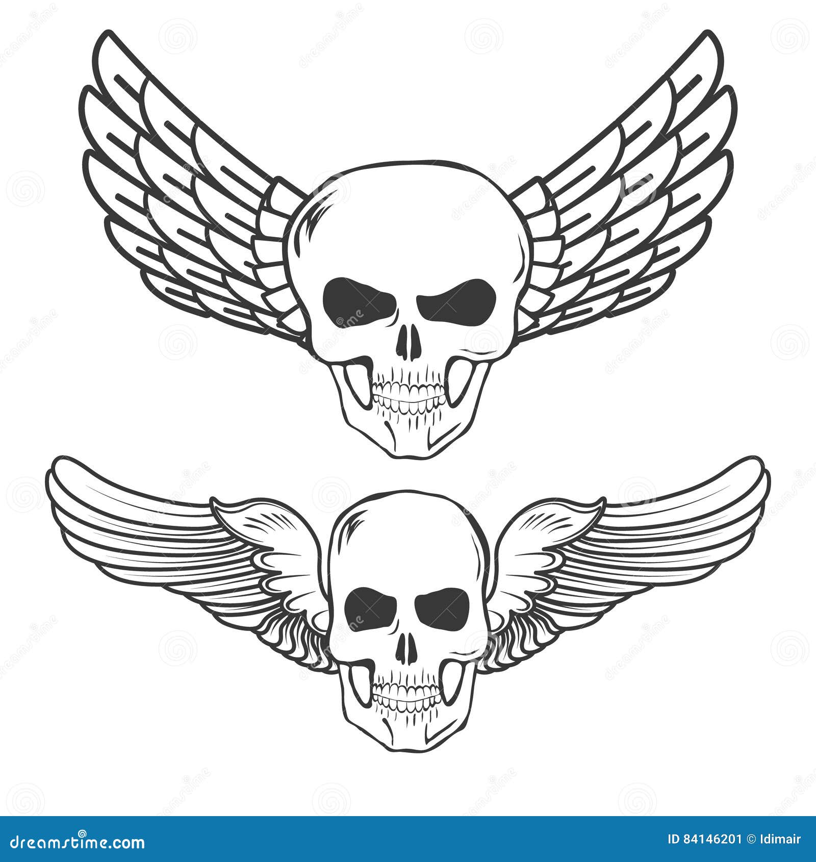 Set Of The Winged Skulls. Design Element For T-shirt Print, Pos Vector ...