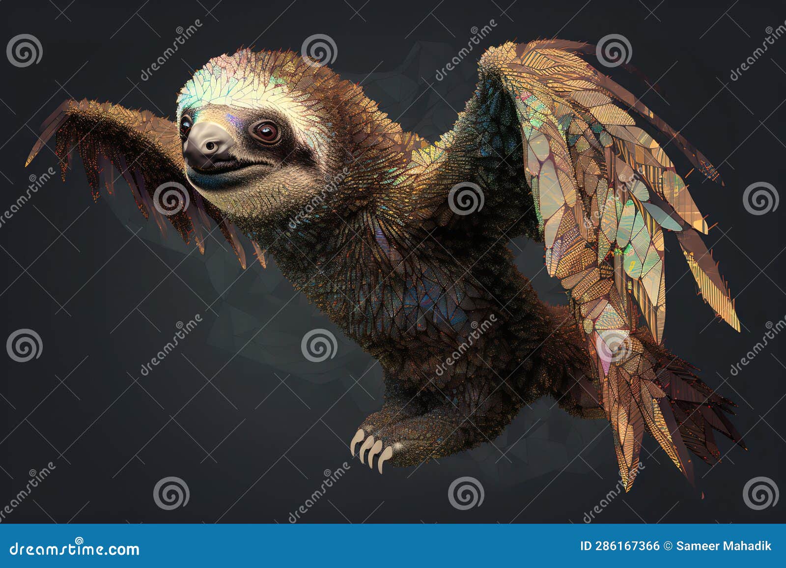 A Winged Sloth with Fish Scales. Generative AI Stock Illustration ...