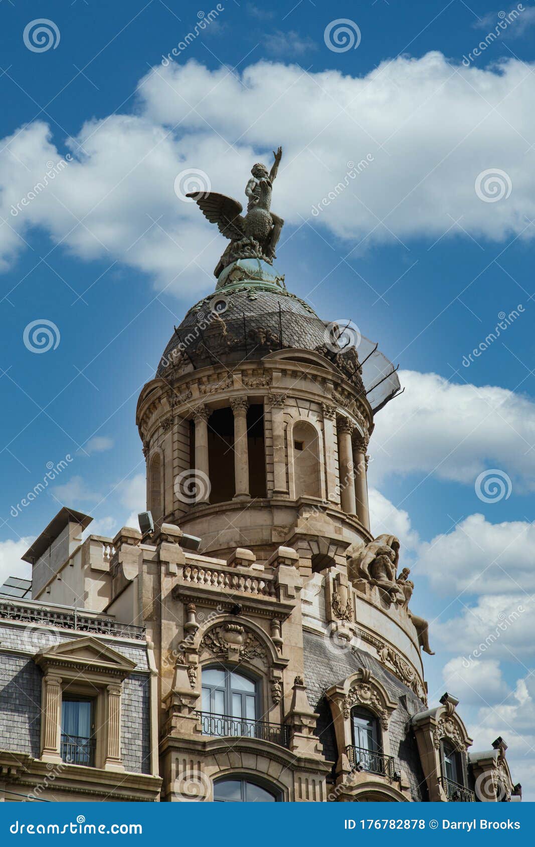 Winged Statue on Dome in Barcelona Stock Photo - Image of european ...