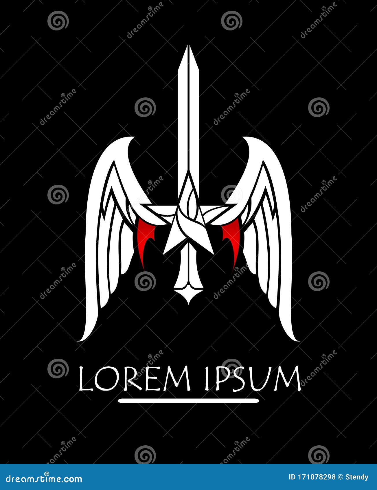 Winged Dagger Black And White Illustration Of A Dagger With Wings On A ...