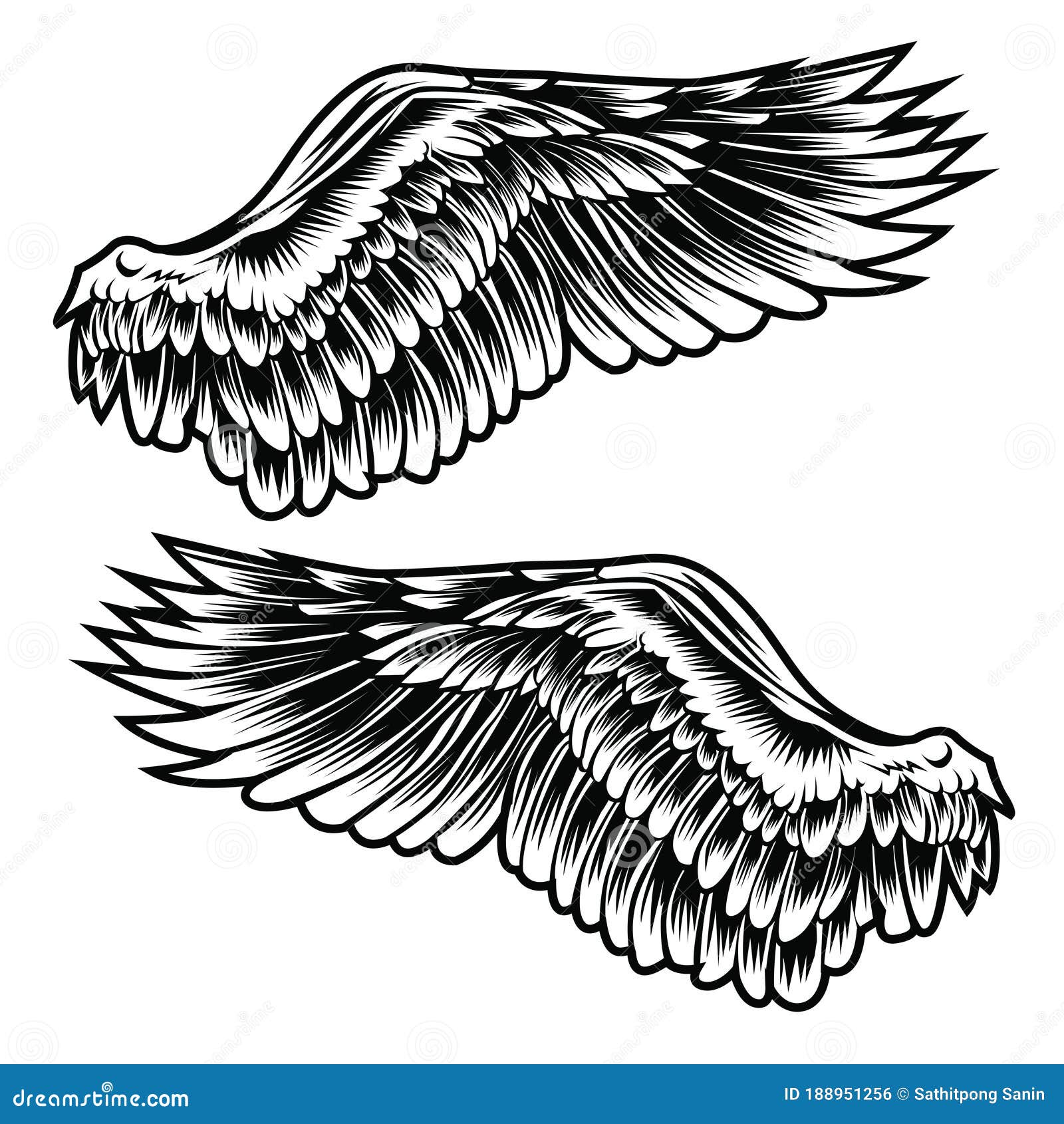 Wings Bird Feather Black & White Tattoo Vector Stock Vector ...