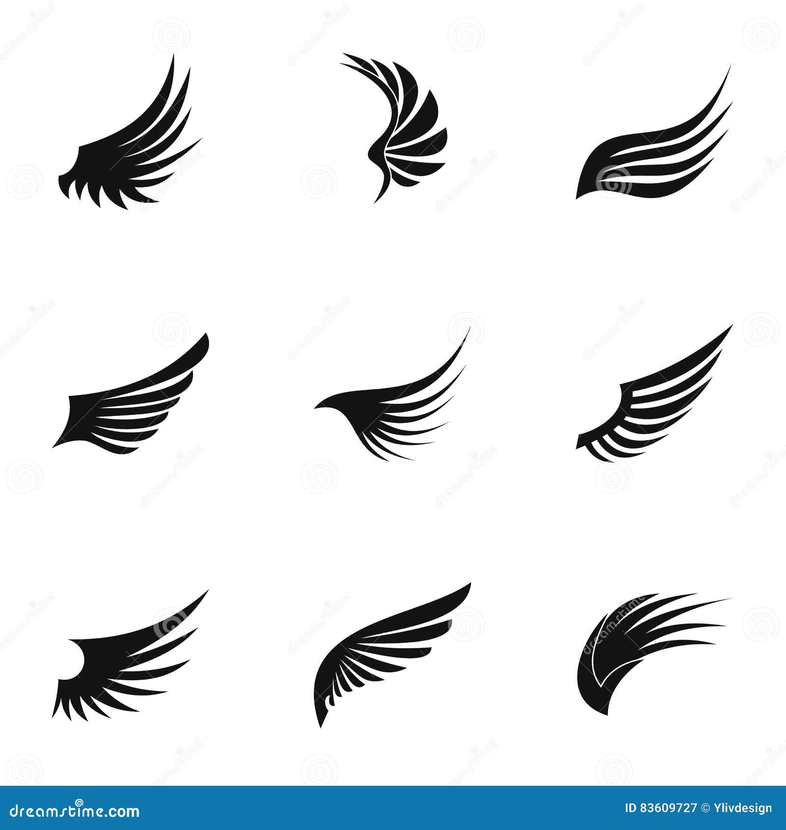 Wings of Bird Icons Set, Simple Style Stock Vector - Illustration of ...