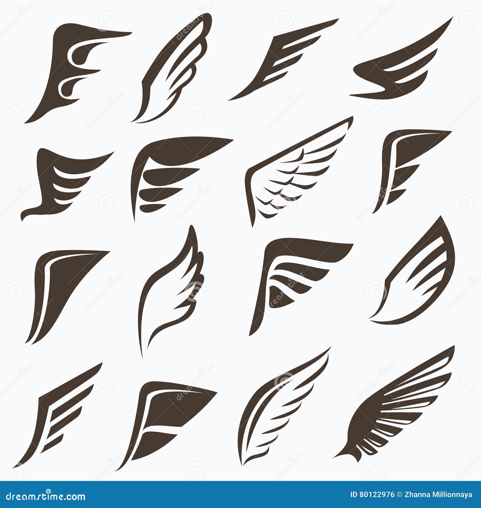 Wings Collection. Aircraft Military Symbols Birds Stylized Wings Vector ...