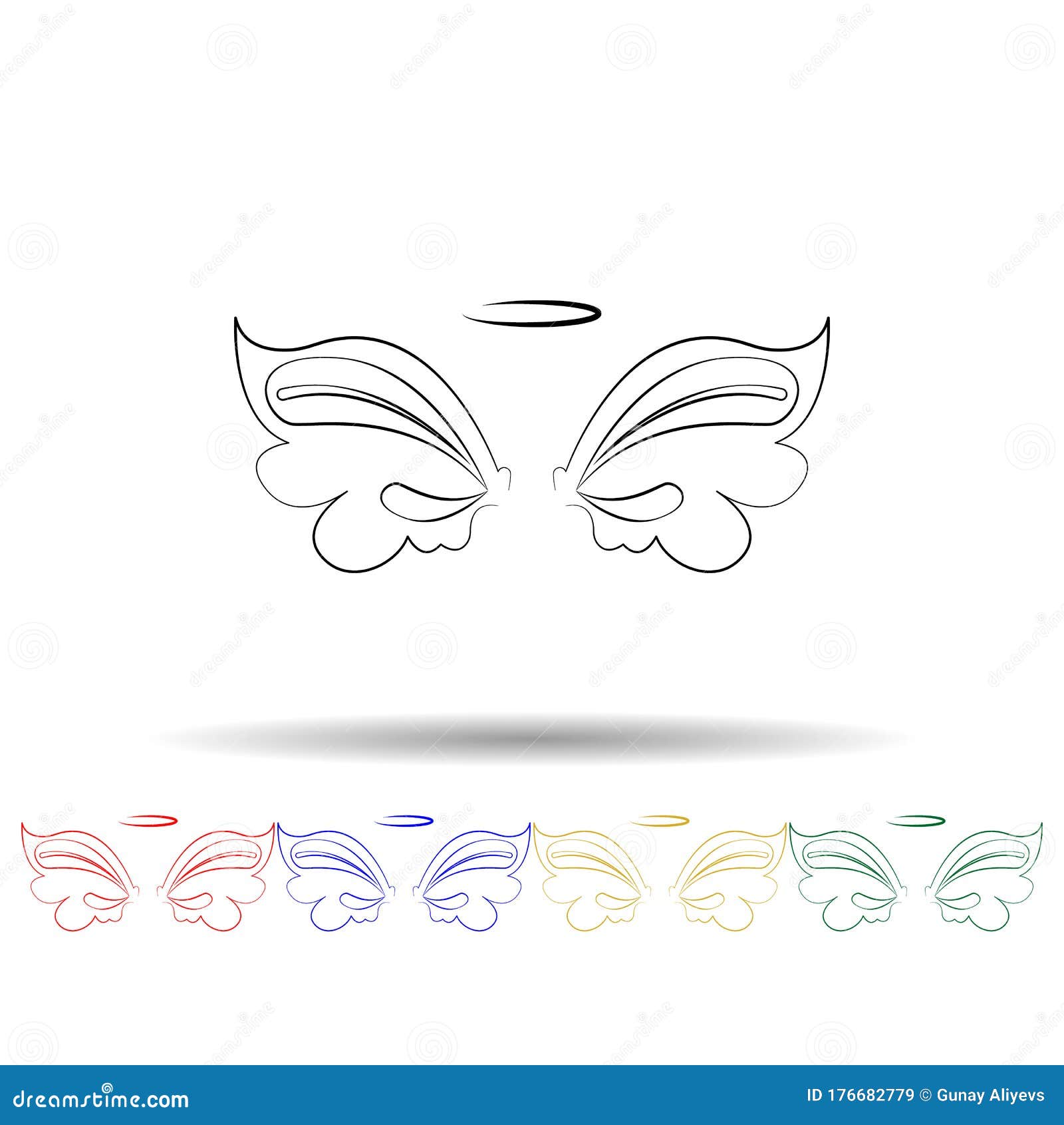 Wings, Crown Hand Drawn Multi Color Icon. Simple Thin Line, Outline ... Wings, Crown Hand Drawn Multi Color Icon. Simple Thin Line, Outline ...